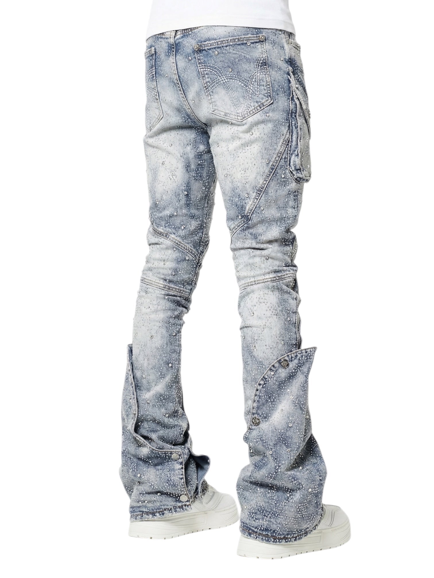 Guapi Aqua Blue Coffin Arc Embellished Denim - Probus