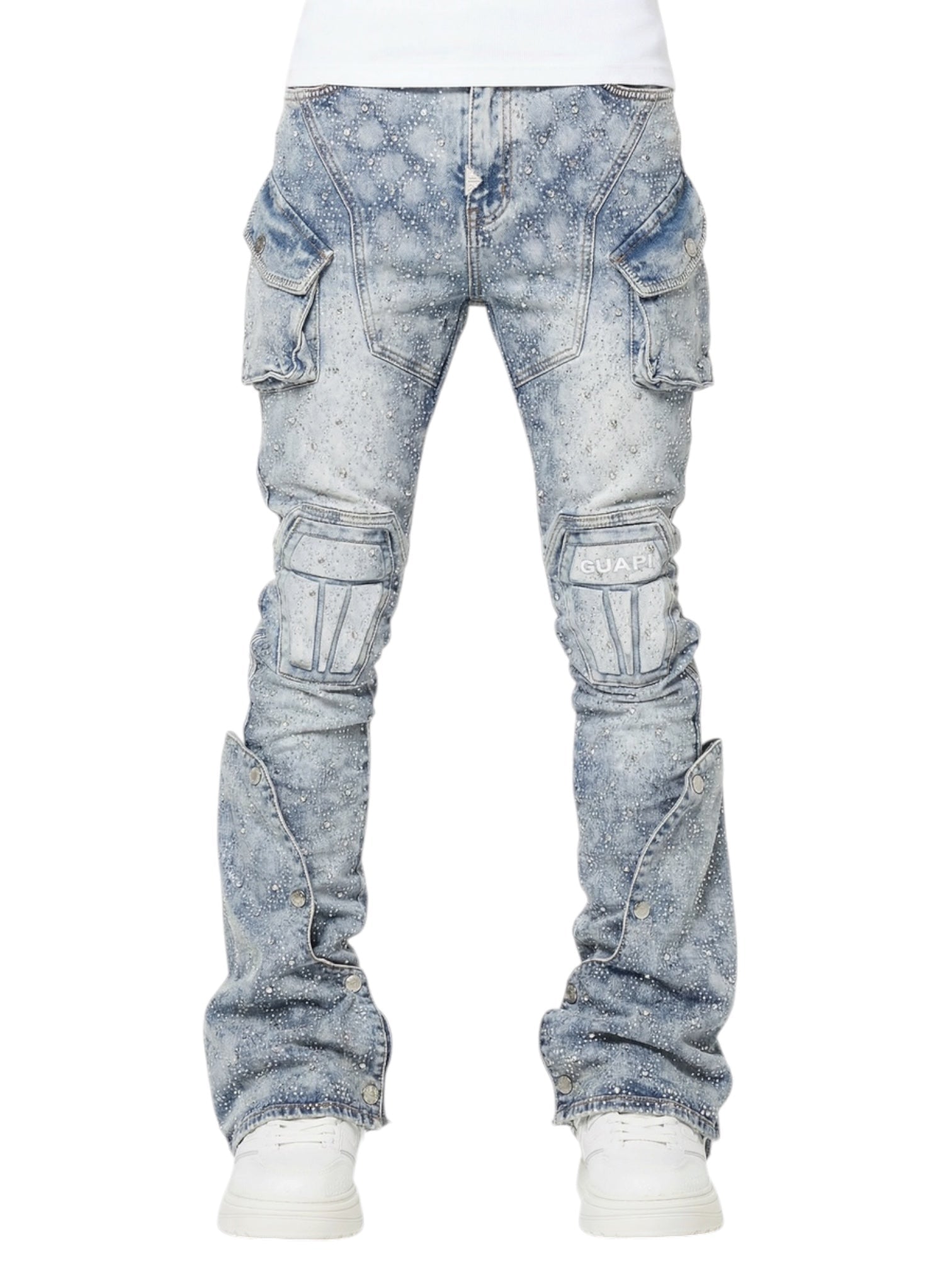 Guapi Aqua Blue Coffin Arc Embellished Denim - Probus
