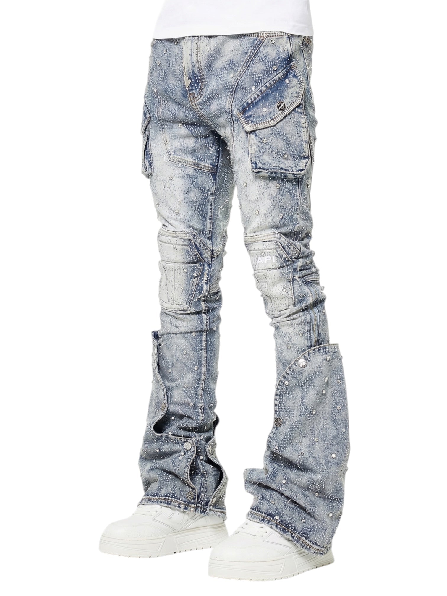 Guapi Aqua Blue Coffin Arc Embellished Denim - Probus